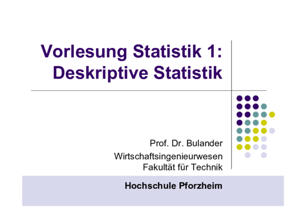 (PDF) Vorlesung Statistik 1: Deskriptive Statistik