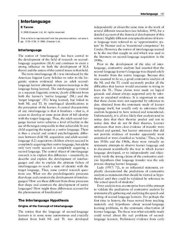 (PDF) Interlanguage Tarone(1).PDF