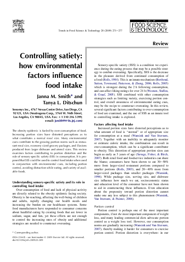 (PDF) Controlling satiety: how environmental factors influence food intake