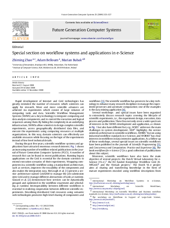Pdf Special Section On Workflow Systems And Applications In E Science