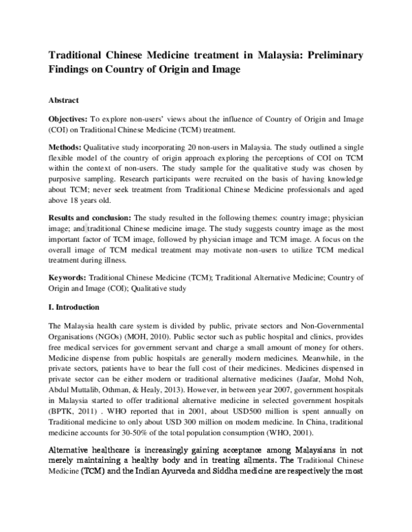 (PDF) Traditional Chinese Medicine (TCM) treatment in Malaysia ...
