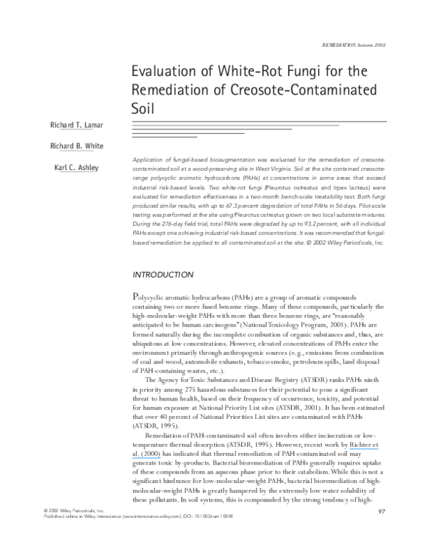 (PDF) Evaluation of white-rot fungi for the remediation of creosote ...