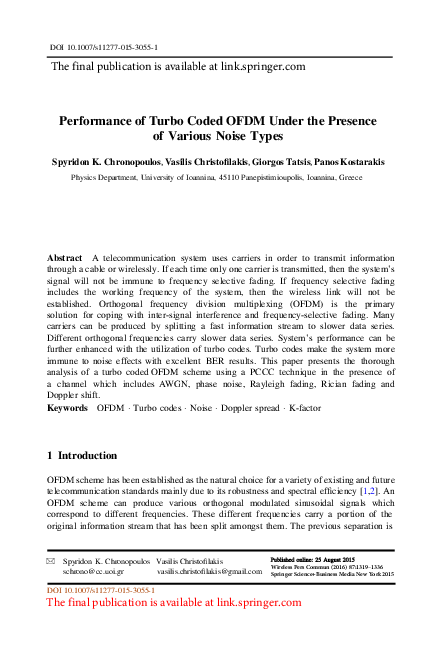 Pdf Performance Of Turbo Coded Ofdm Under The Presence Of Various Noise Types