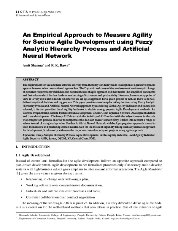(PDF) An Empirical Approach to Measure Agility for Secure Agile Development using Fuzzy Analytic ...