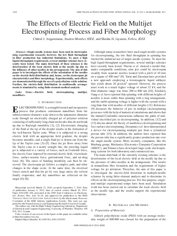 (PDF) The Effects of Electric Field on the Multijet Electrospinning ...