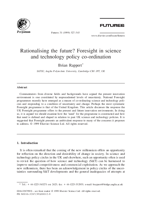 (PDF) Rationalising the future? Foresight in science and technology policy co-ordination