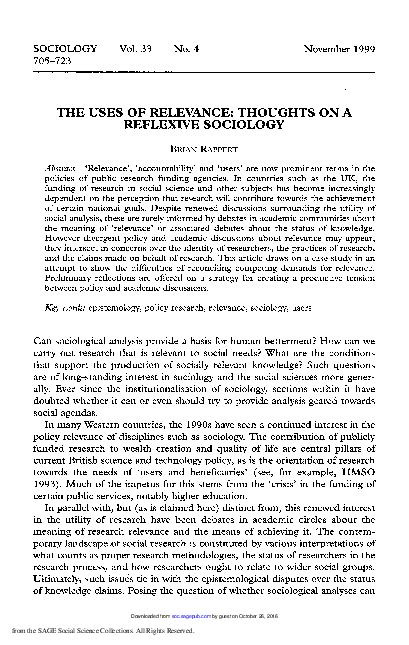 (PDF) THE USES OF RELEVANCE: THOUGHTS ON A REFLEXIVE SOCIOLOGY