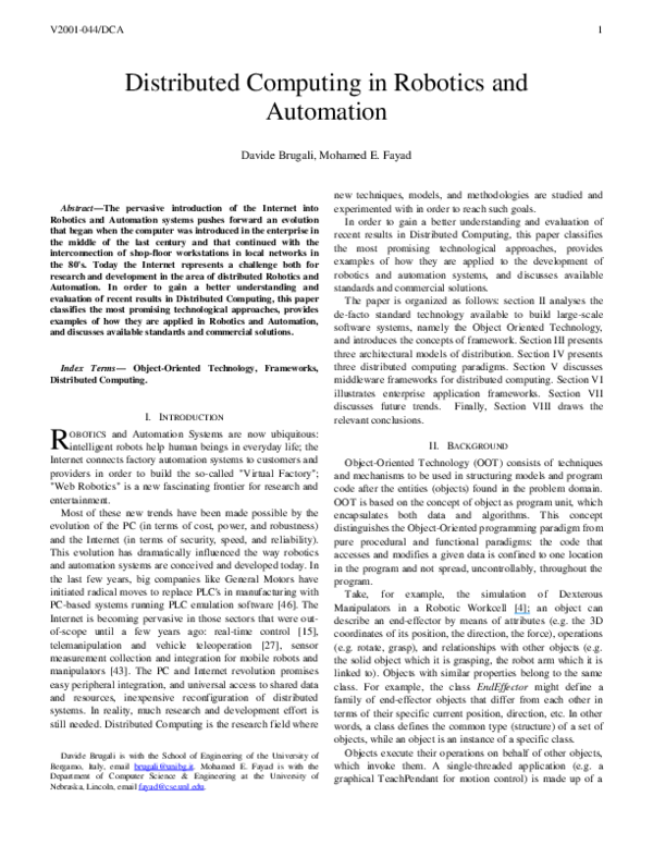 (PDF) Distributed computing in robotics and automation