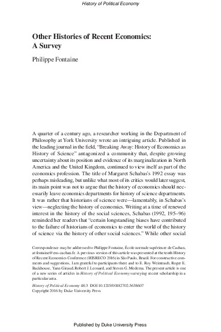 Other Histories of Recent Economics: A Survey