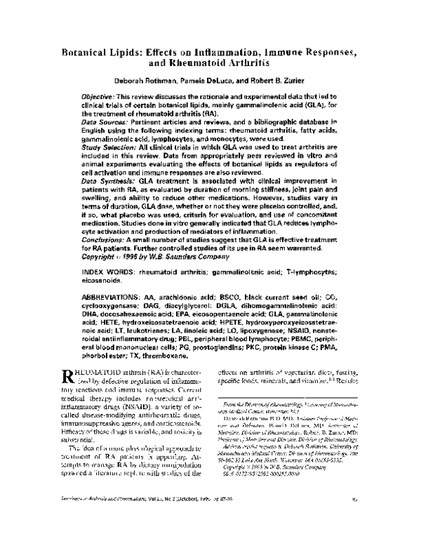 (PDF) Botanical lipids: Effects on inflammation, immune responses, and ...