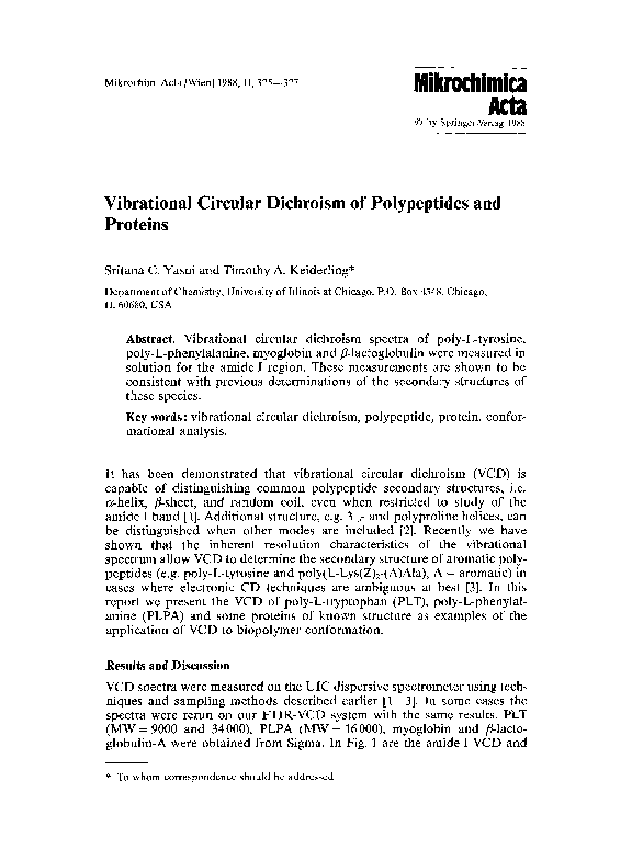 (PDF) Vibrational Circular Dichroism of Polypeptides and Proteins