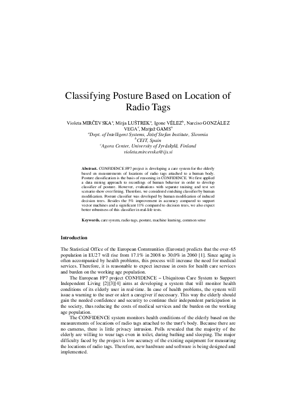 (PDF) Classifying Posture Based on Location of Radio Tags