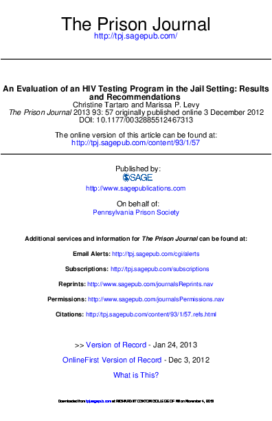 (PDF) An Evaluation of an HIV Testing Program in the Jail Setting ...