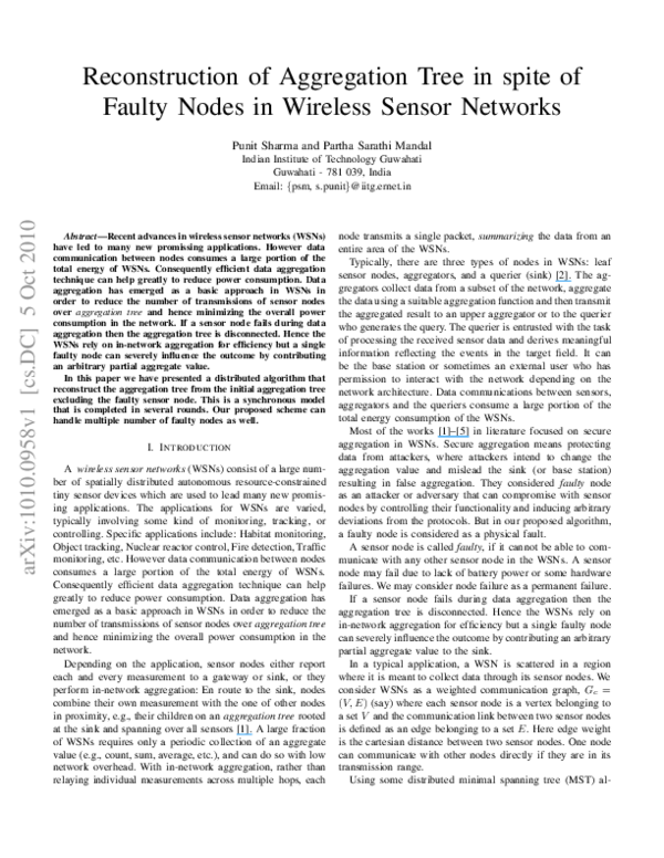 Pdf Reconstruction Of Aggregation Tree In Spite Of Faulty Nodes In Wireless Sensor Networks