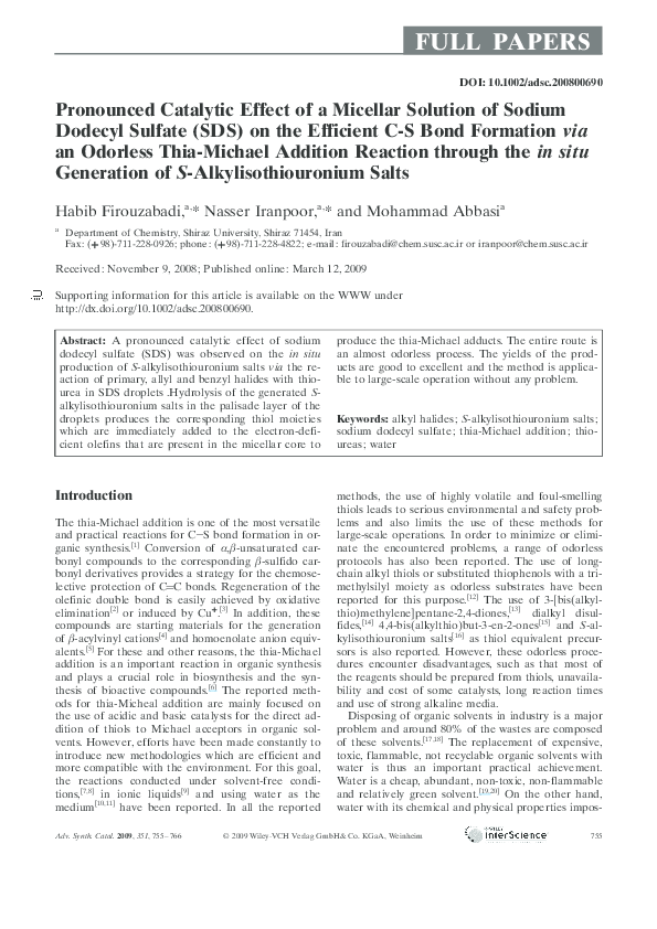 (PDF) Pronounced Catalytic Effect of a Micellar Solution of Sodium Dodecyl Sulfate (SDS) on the ...