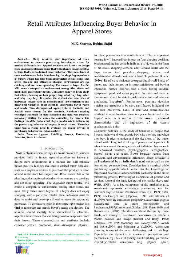 (PDF) Retail Attributes Influencing Buyer Behavior in Apparel Stores