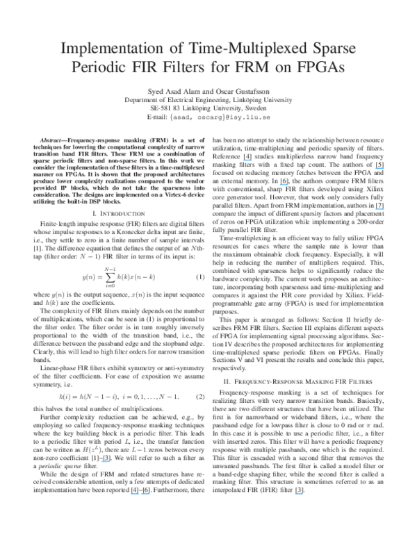 (PDF) Implementation of Time-Multiplexed Sparse Periodic FIR Filters for FRM on FPGAs