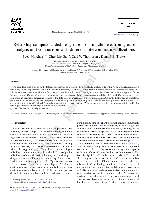 (PDF) Reliability computer-aided design tool for full-chip electromigration analysis and ...