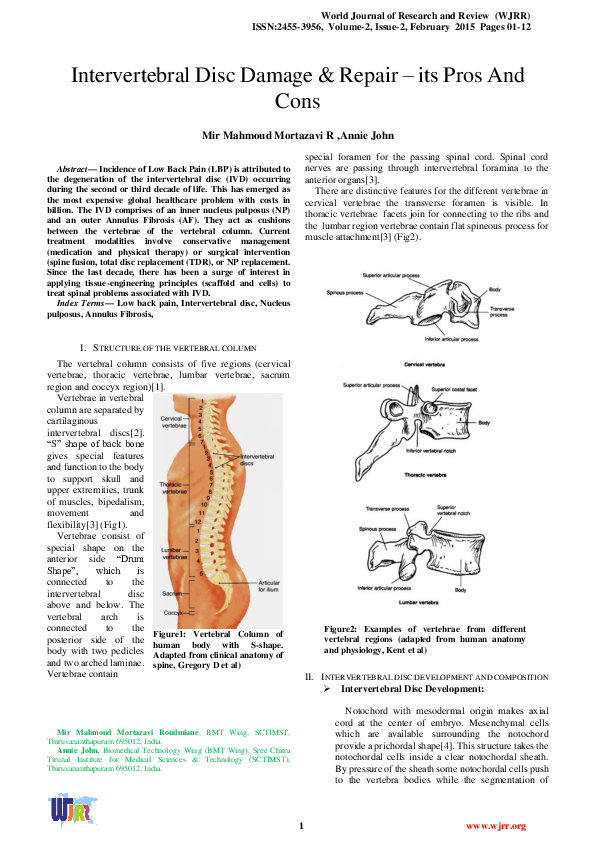 (PDF) Intervertebral Disc Damage & Repair – its Pros And Cons