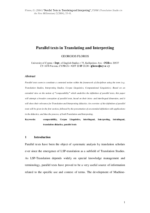 (PDF) Parallel texts in Translating and Interpreting