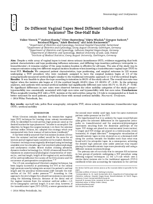 (PDF) Do different vaginal tapes need different suburethral incisions ...