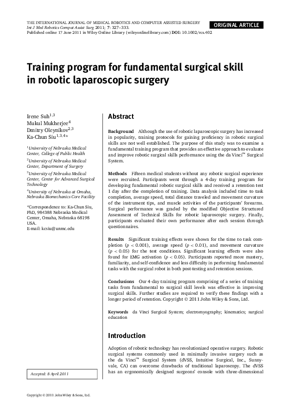 (PDF) Training program for fundamental surgical skill in robotic ...