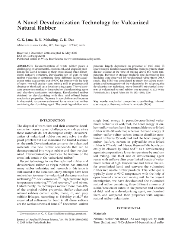 (PDF) A novel devulcanization technology for vulcanized natural rubber