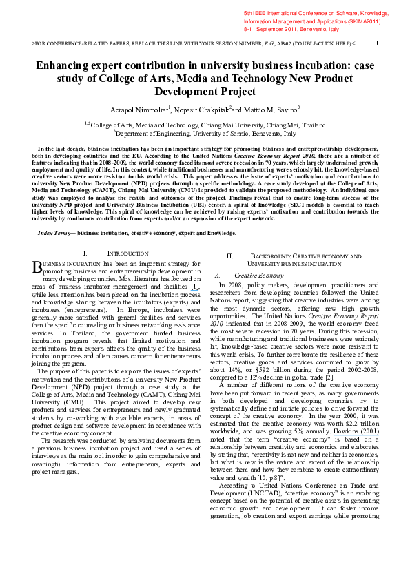 (PDF) Enhancing expert contribution in university business incubation ...