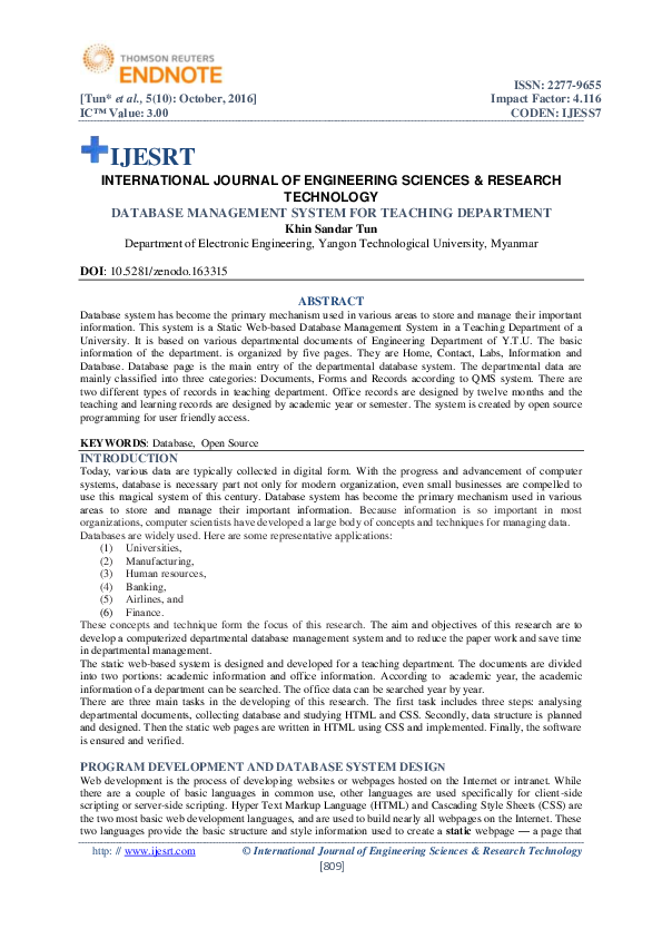 (PDF) DATABASE MANAGEMENT SYSTEM FOR TEACHING DEPARTMENT