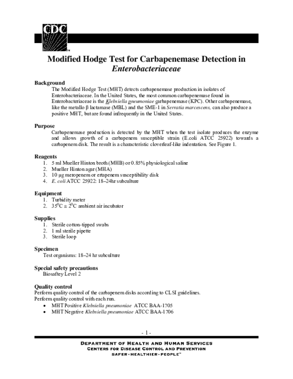 (PDF) Modified Hodge Test for Carbapenemase Detection in Enterobacteriaceae