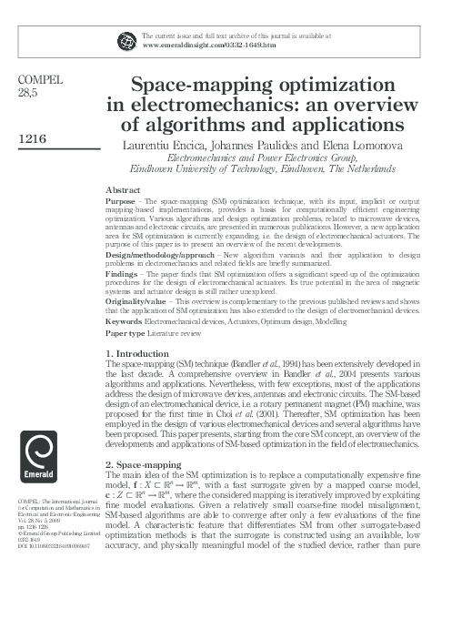(PDF) Space-mapping optimization in electromechanics: an overview of algorithms and applications