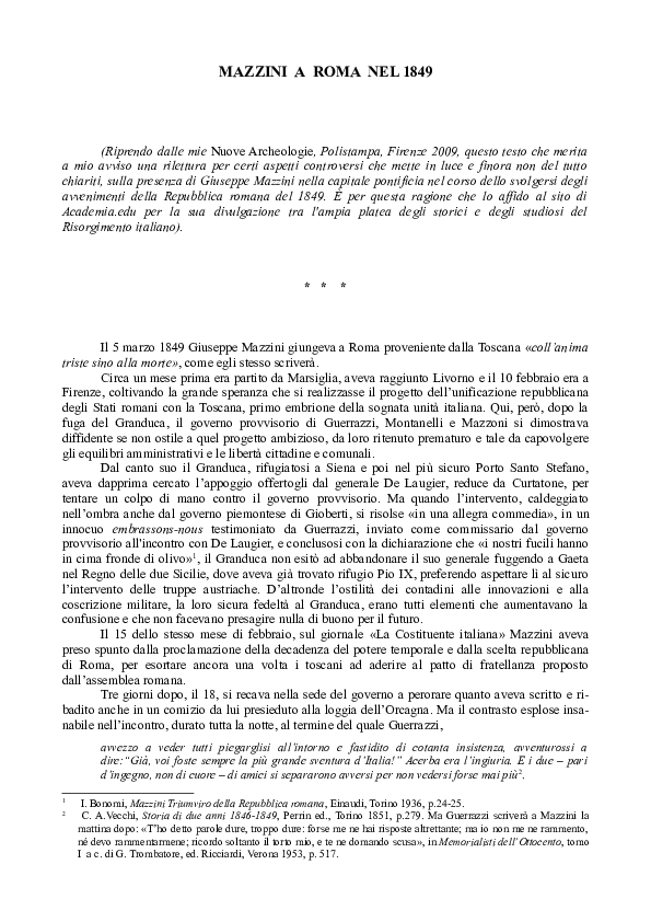 (PDF) MAZZINI A ROMA NEL 1849