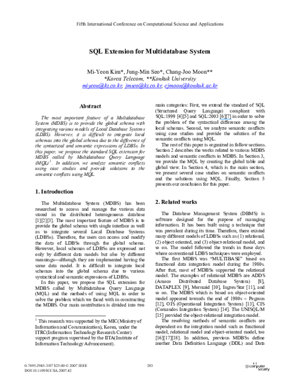(PDF) SQL Extension for Multidatabase System