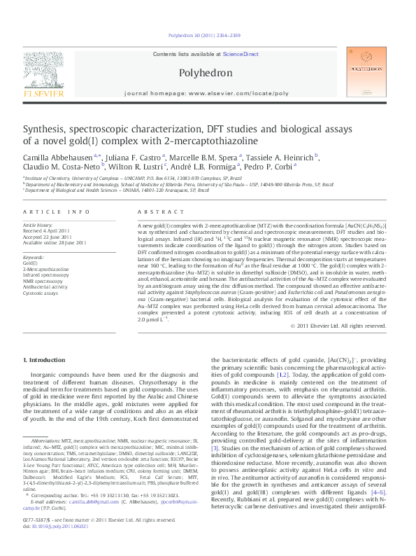 (PDF) Synthesis, spectroscopic characterization, DFT studies and biological assays of a novel ...