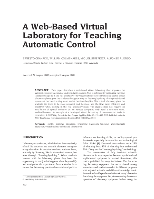 (PDF) A web-based virtual laboratory for teaching automatic control