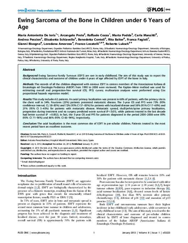 (PDF) Ewing Sarcoma of the Bone in Children under 6 Years of Age