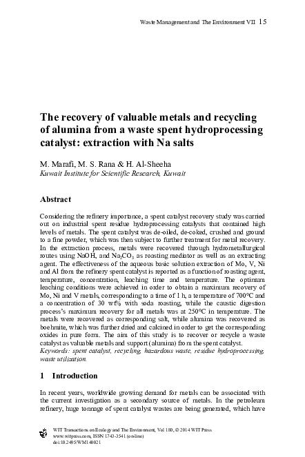 (PDF) Utilization of waste spent hydroprocessing catalyst: development ...