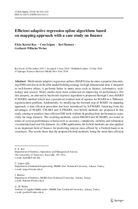 Pdf Efficient Adaptive Regression Spline Algorithms Based On Mapping