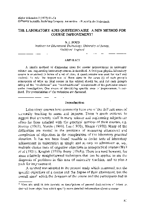 (PDF) The laboratory aims questionnaire?A new method for course ...