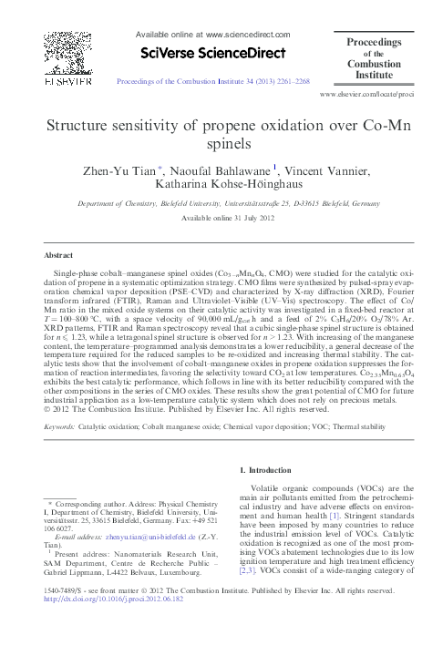 (PDF) Structure sensitivity of propene oxidation over Co-Mn spinels