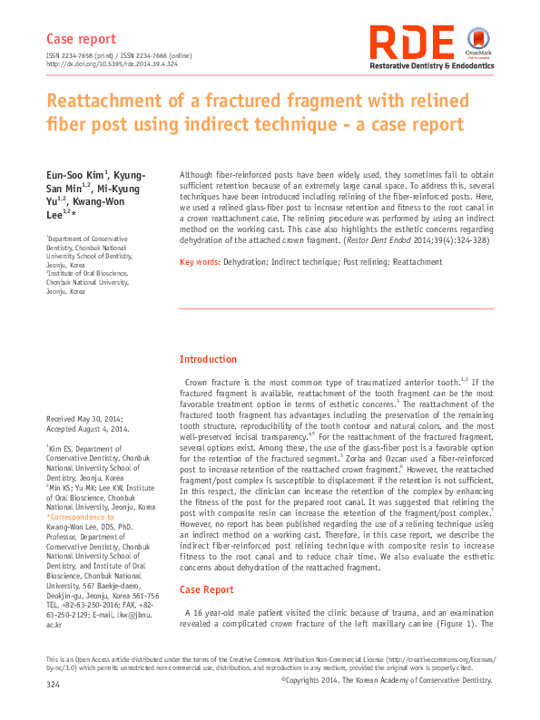 (PDF) Reattachment of a fractured fragment with relined fiber post ...