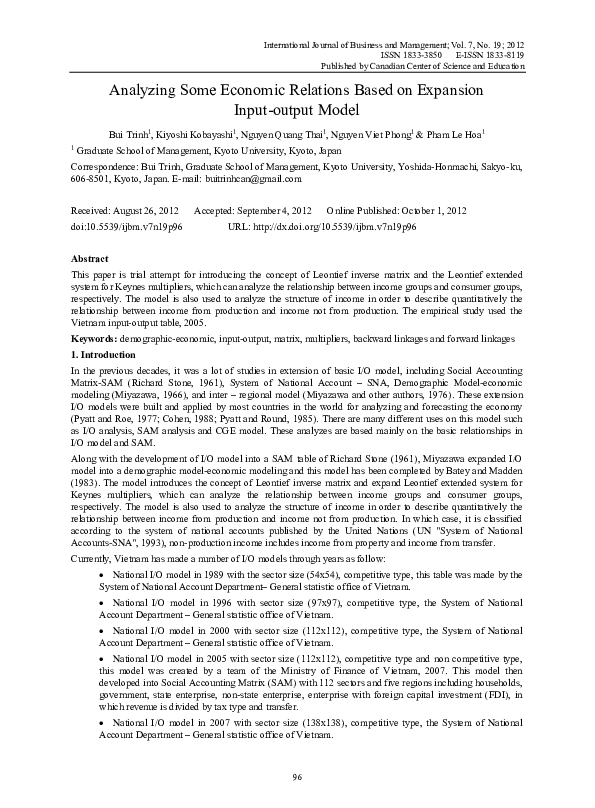 (PDF) Analyzing Some Economic Relations Based on Expansion Input-output Model