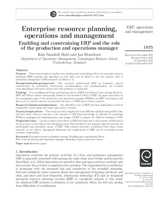 (PDF) Enterprise resource planning, operations and management Enabling ...