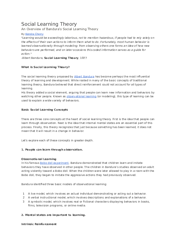(DOC) Social Learning Theory An Overview of Bandura's Social Learning ...