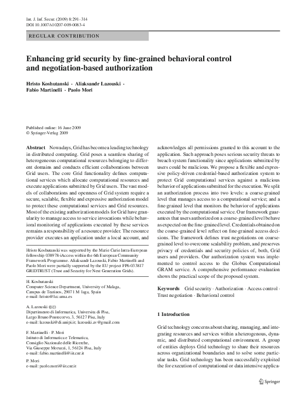 (PDF) Enhancing grid security by fine-grained behavioral control and ...