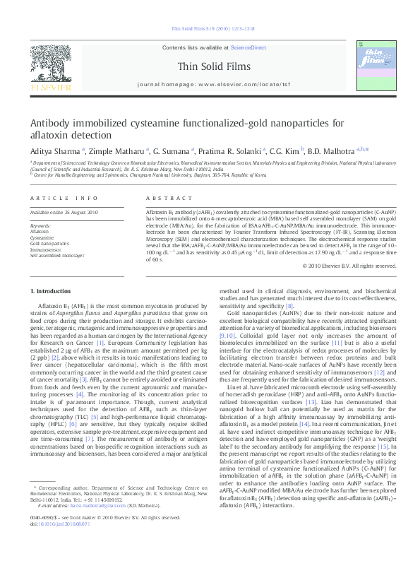 (PDF) Antibody immobilized cysteamine functionalized-gold nanoparticles ...