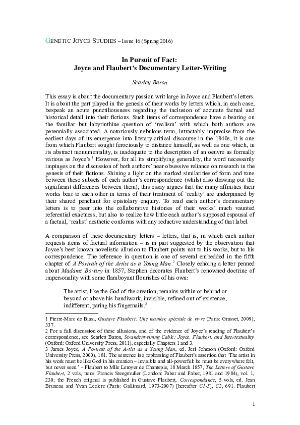 (PDF) In Pursuit of Fact: Joyce and Flaubert's Documentary Letter-Writing