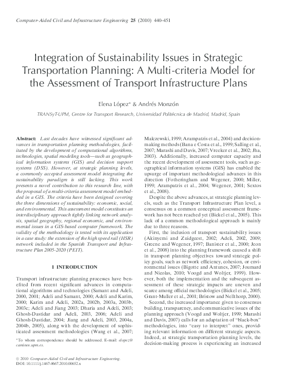 (PDF) Integration of Sustainability Issues in Strategic Transportation ...