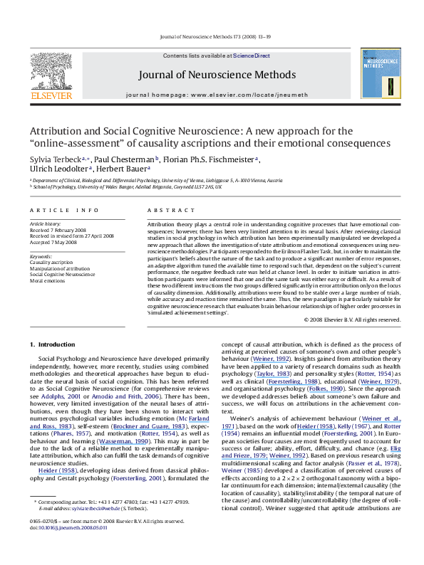 (PDF) Attribution and Social Cognitive Neuroscience: A new approach for the “online-assessment ...