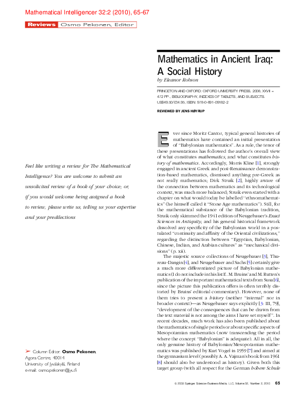 (PDF) Mathematics in Ancient Iraq: A Social History by Eleanor Robson